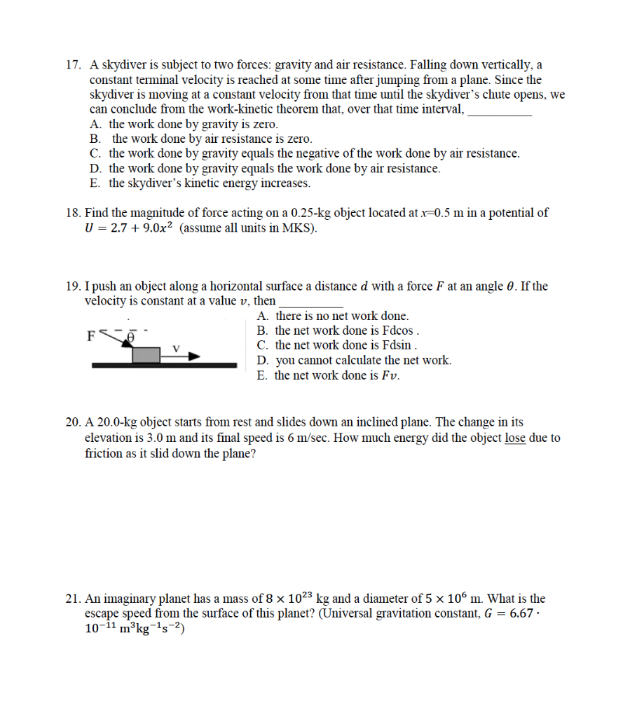 Solved 17. A skydiver is subject to two forces: gravity and | Chegg.com