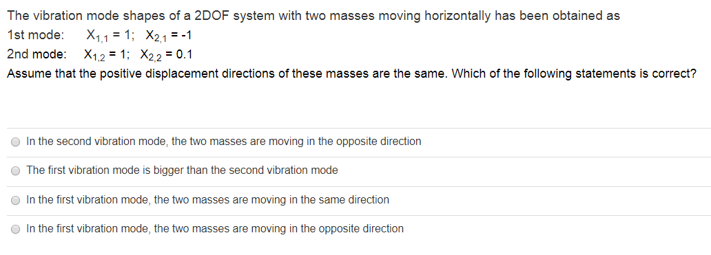 Solved The vibration mode shapes of a 2DOF system with two | Chegg.com