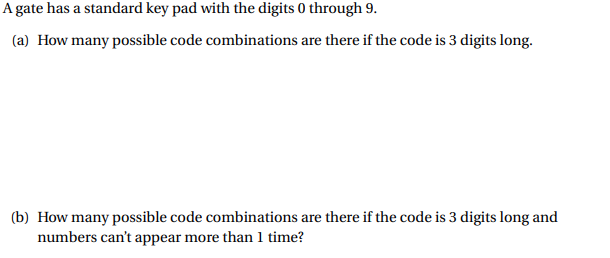 Solved A gate has a standard key pad with the digits 0 | Chegg.com