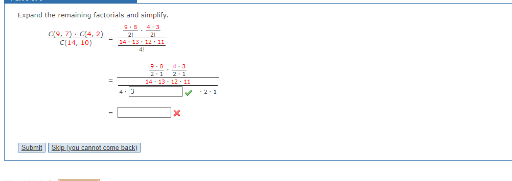 Solved Expand the remaining factorials and simplify. | Chegg.com