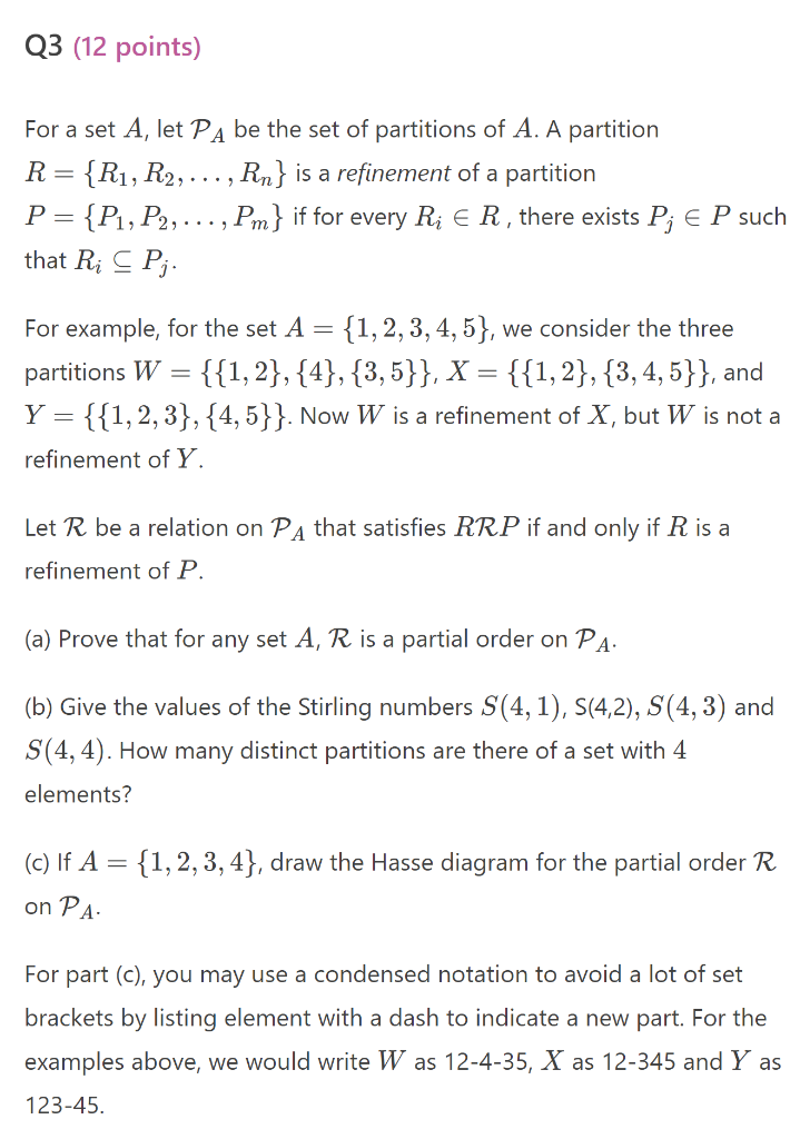 Solved For a set A, let PA be the set of partitions of A. A | Chegg.com