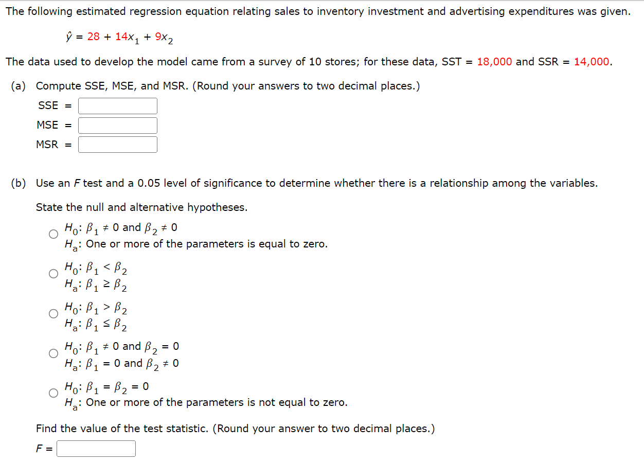 Solved he following estimated regression equation relating | Chegg.com