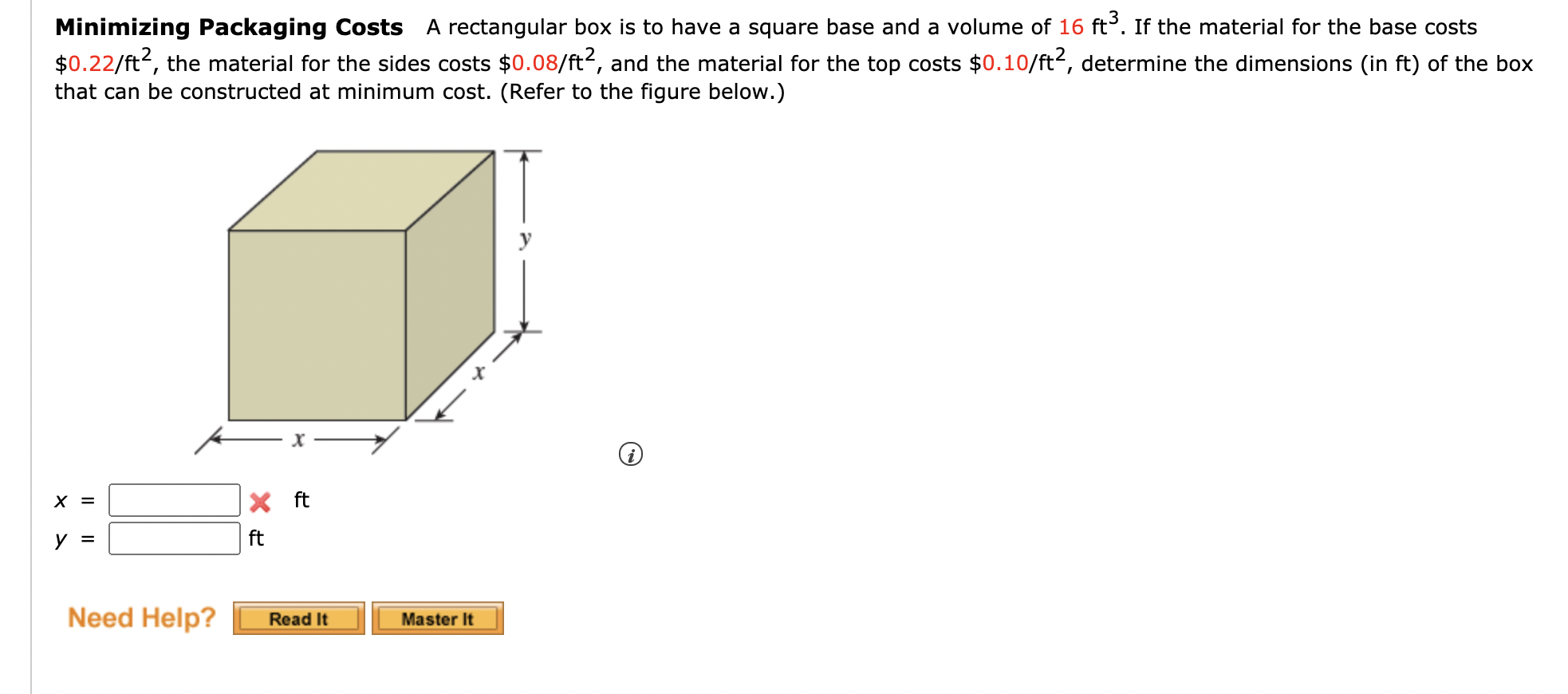 Solved Minimizing Packaging Costs A rectangular box is to | Chegg.com