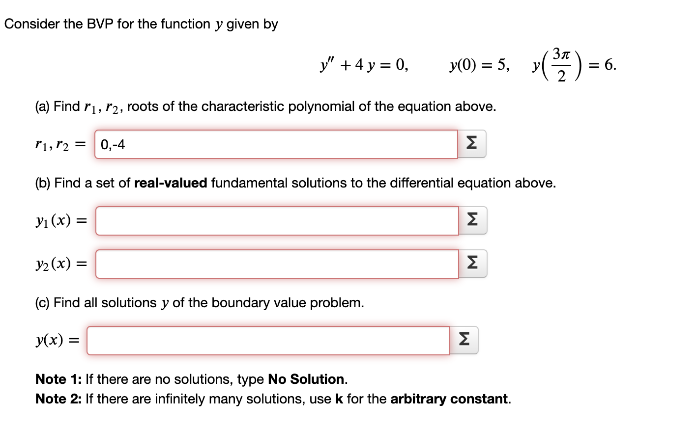 Solved Consider the BVP for the function y given by >" +4y= | Chegg.com