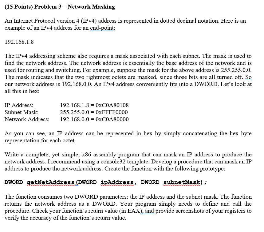 Solved (15 Points) Problem 3 – Network Masking An Internet | Chegg.com