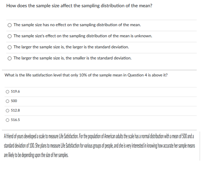 Solved How does the sample size affect the sampling | Chegg.com