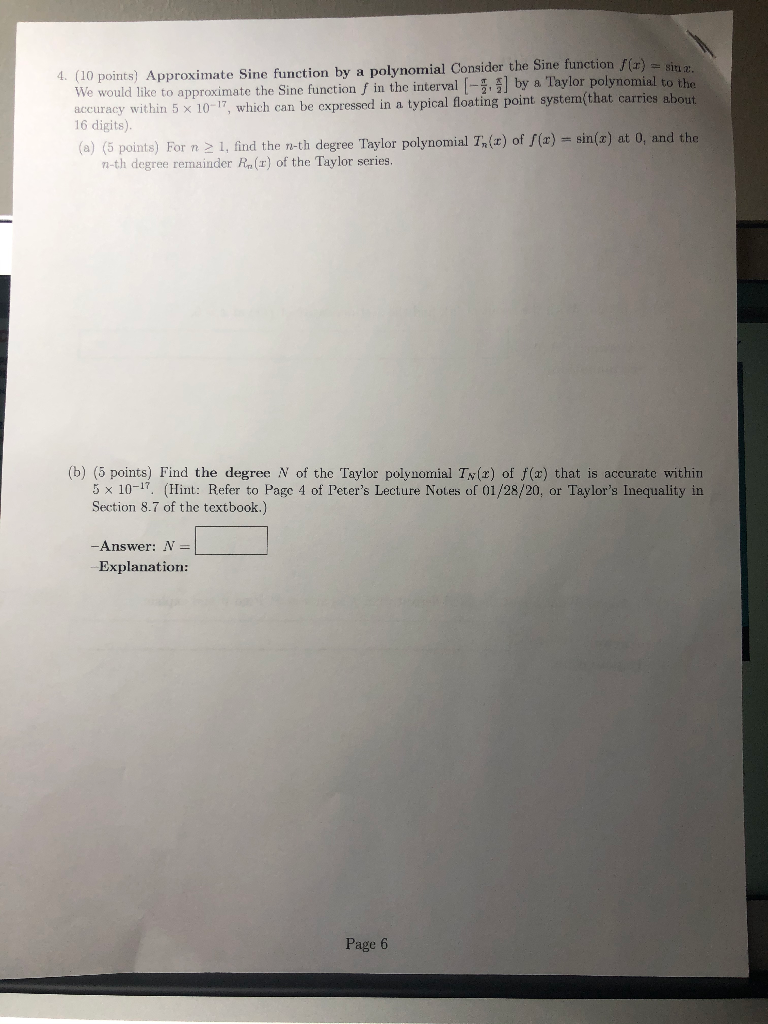 Solved 4. (10 points) Approximate Sine function by a | Chegg.com