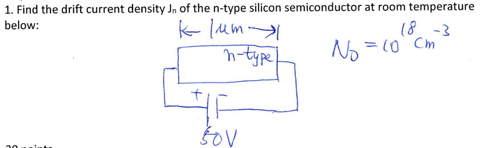 Solved 1. Find the drift current density Jn of the n-type | Chegg.com