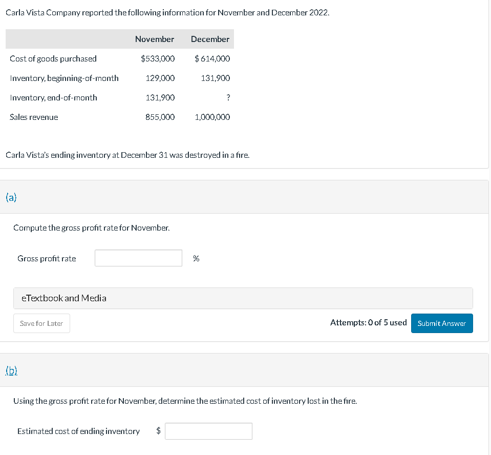Solved Carla Vista Company reported the following | Chegg.com