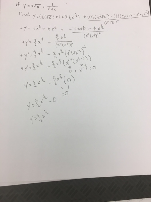 Solved If y = x squareroot x + 1/x^2 squareroot x Find y' = | Chegg.com