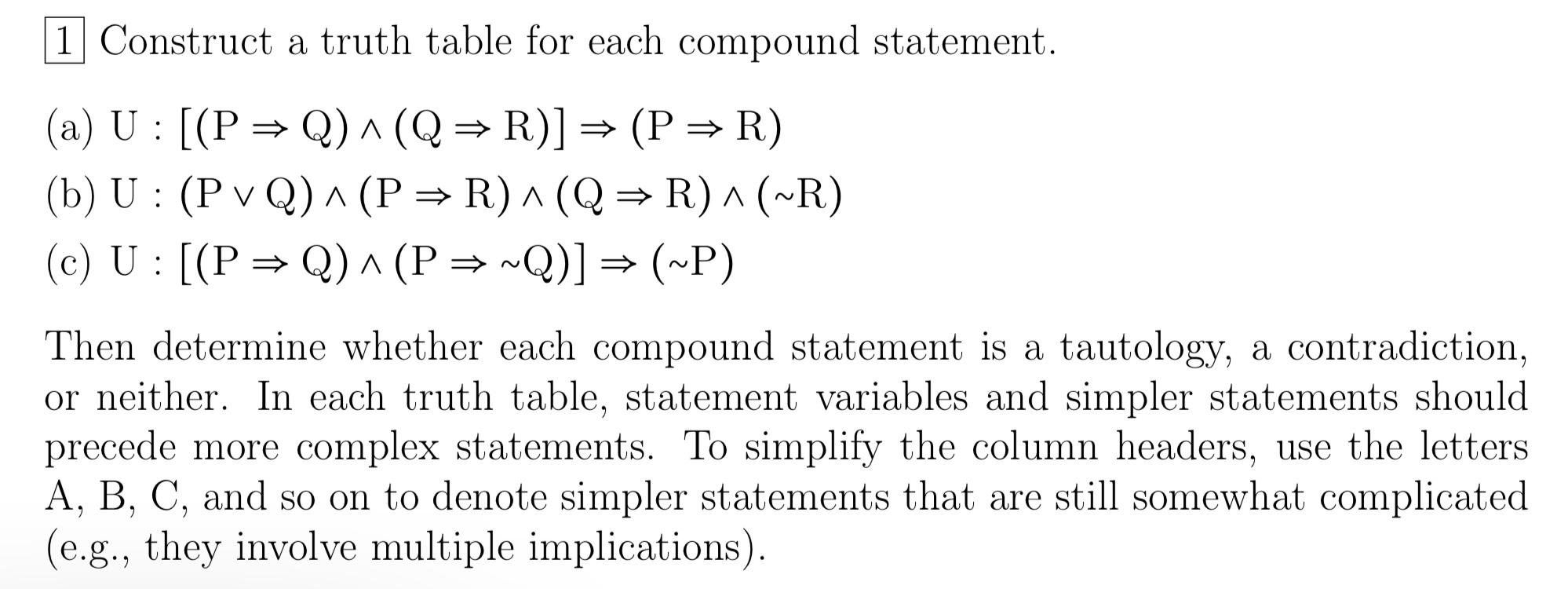 Solved 1 Construct a truth table for each compound | Chegg.com