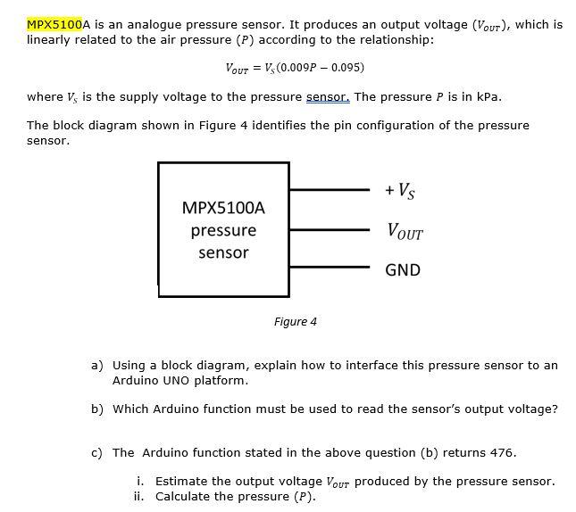 Solved MPX5100A is an analogue pressure sensor. It produces | Chegg.com