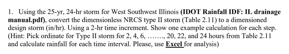 1. Using the 25-yr, 24-hr storm for West Southwest | Chegg.com