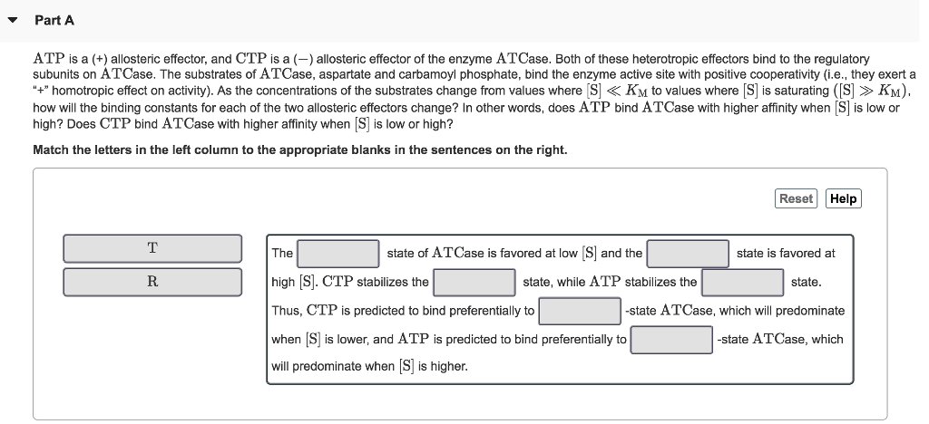 Solved PartA ATP is a () allosteric effector, and CTP is a | Chegg.com
