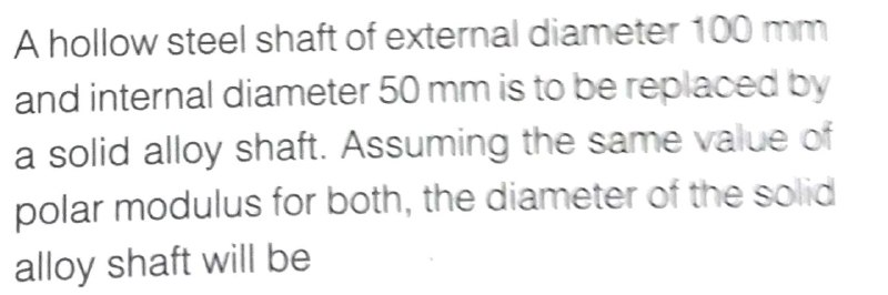 Solved A hollow steel shaft of external diameter 100 mm and | Chegg.com