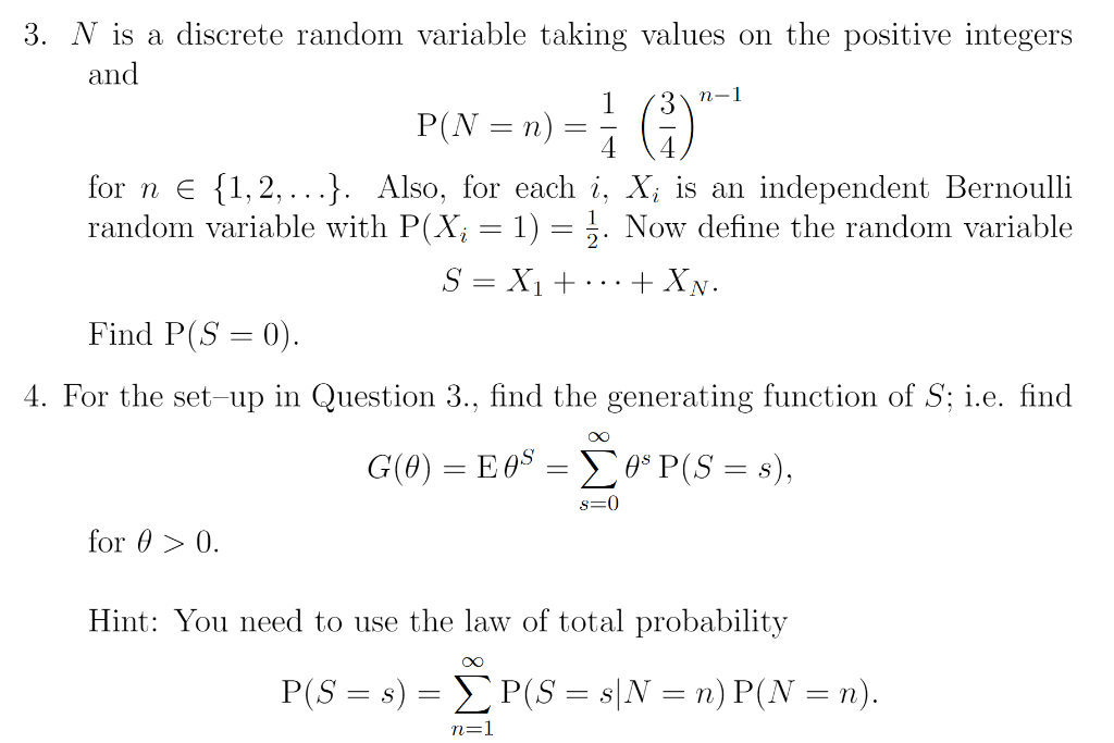Solved n-1 4 3. N is a discrete random variable taking | Chegg.com