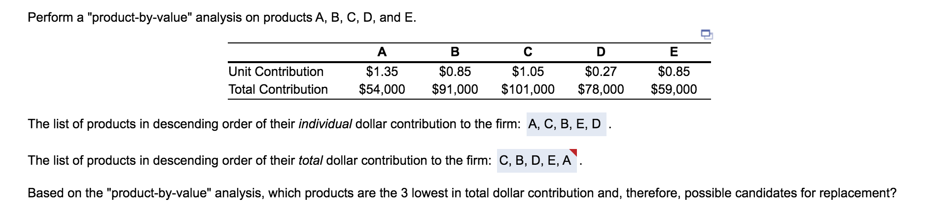 Solved Perform a "product-by-value" analysis on products A, | Chegg.com