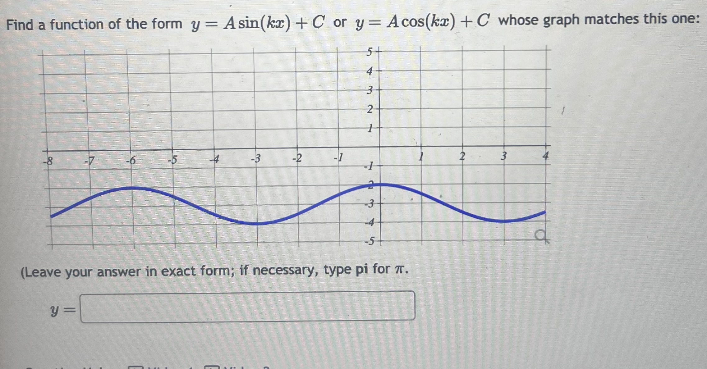 Solved Find a function of the form y=Asin(kx)+C or | Chegg.com