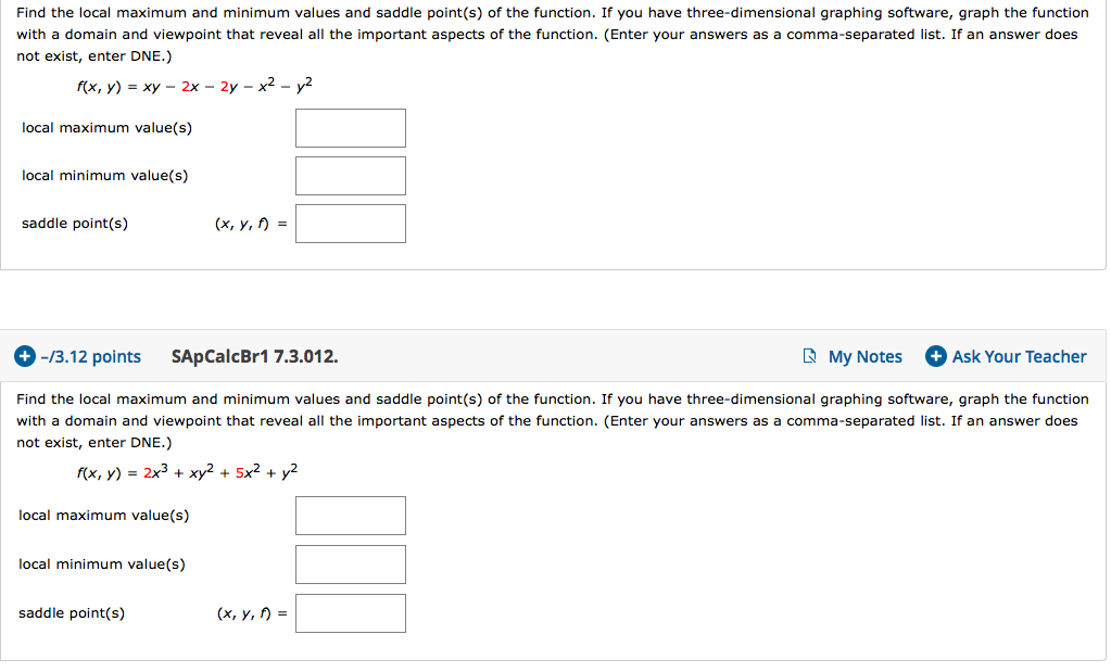 Solved Find The Local Maximum And Minimum Values And Saddle
