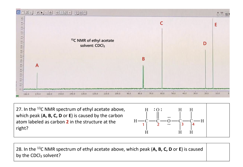 Solved С E 13c Nmr Of Ethyl Acetate Solvent Cdc13 D Stt Et