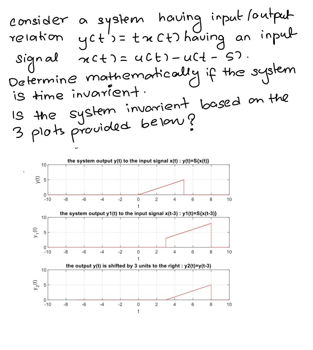 Solved i=trCto having consider a system having input/output | Chegg.com