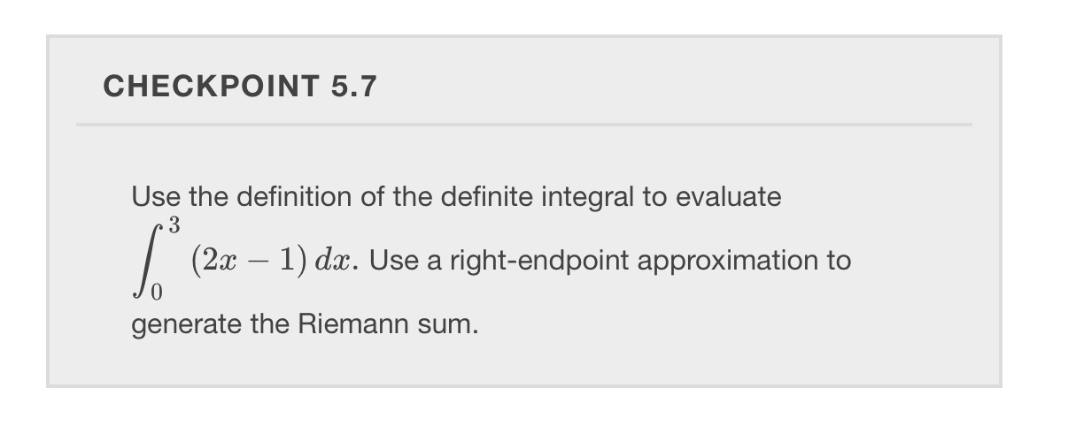 Solved CHECKPOINT 5.7Use the definition of the definite | Chegg.com