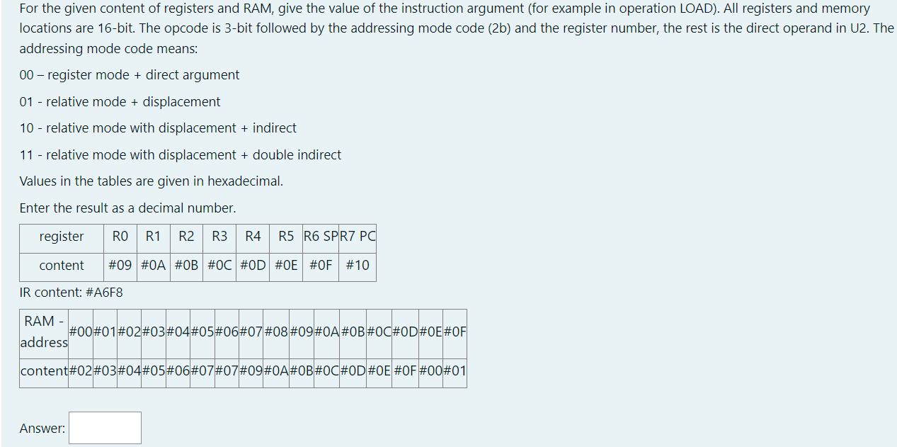 Solved For the given content of registers and RAM, give the | Chegg.com