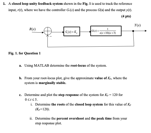 Solved 1. A closed loop unity feedback system shown in the | Chegg.com