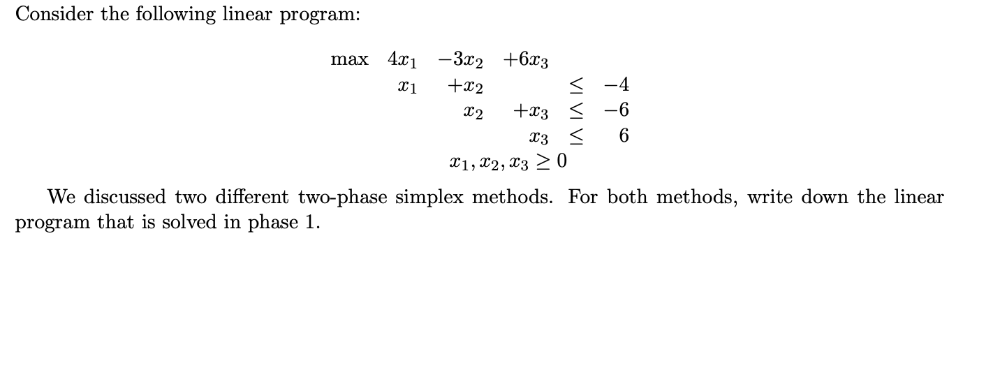 Solved Consider the following linear program: VI VI max 4x1 | Chegg.com