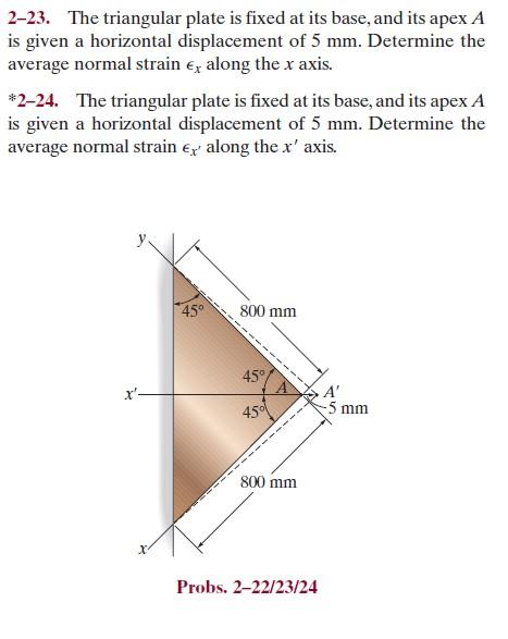 Solved 2-23. The triangular plate is fixed at its base, and | Chegg.com