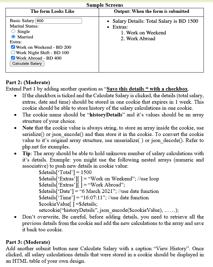 Part 1: (SIMPLE) Write the necessary PHP code to | Chegg.com