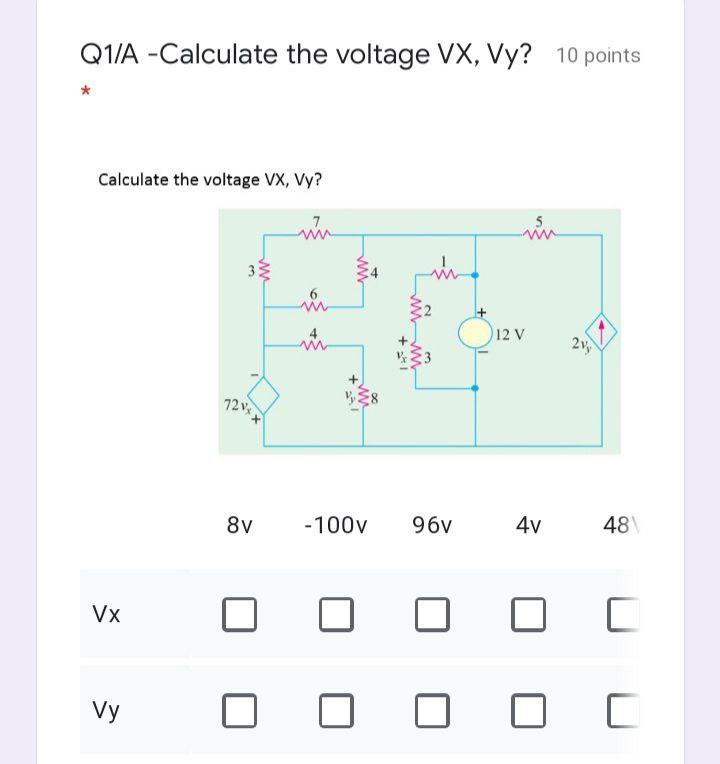 Solved Q1/A -Calculate the voltage VX, Vy? 10 points | Chegg.com