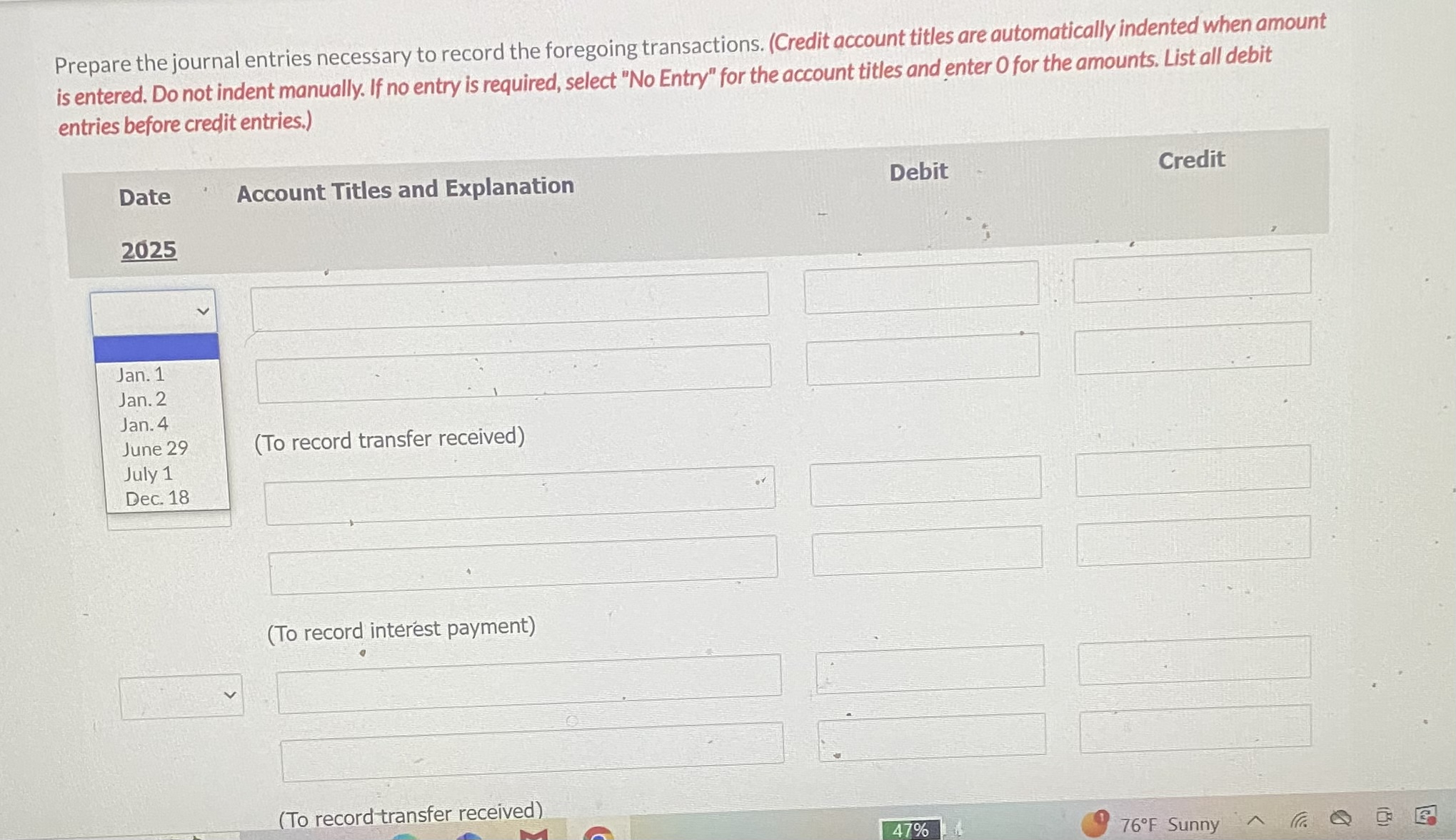 Solved (To record transfer received) 2026 (To record | Chegg.com