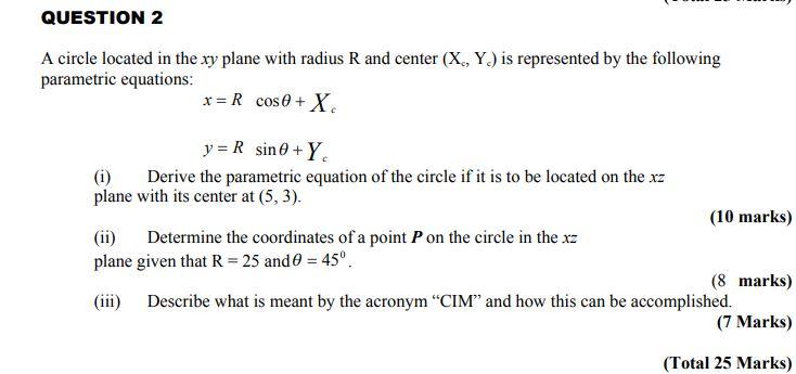 Solved Question 2 A Circle Located In The Xy Plane With