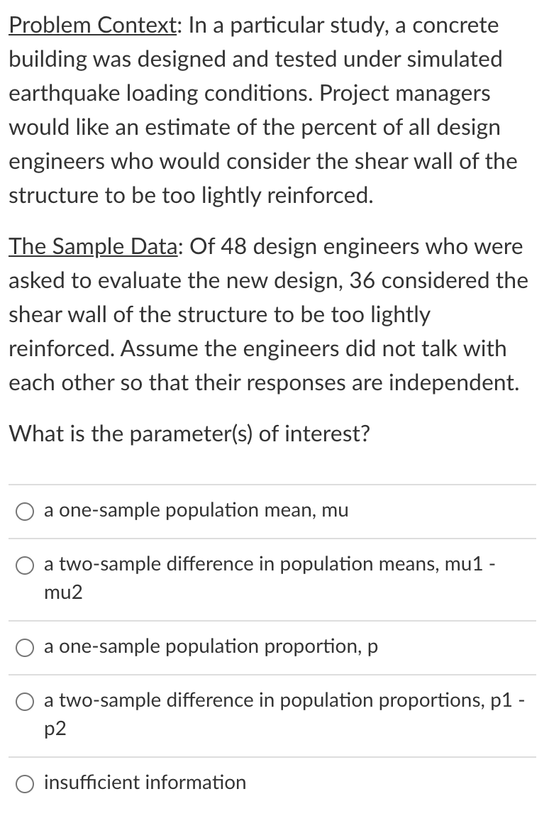 Solved Problem Context: In a particular study, a concrete | Chegg.com