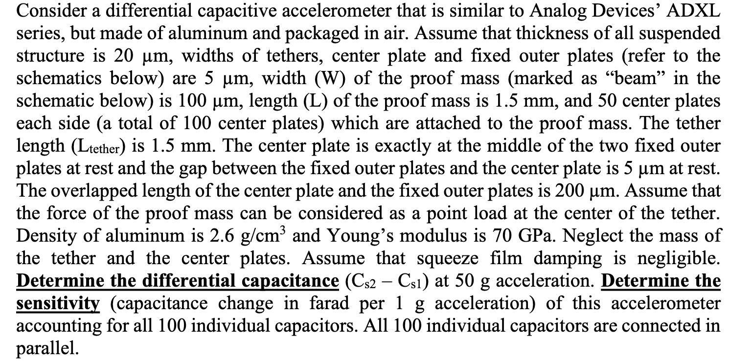 Solved Consider a differential capacitive accelerometer that | Chegg.com