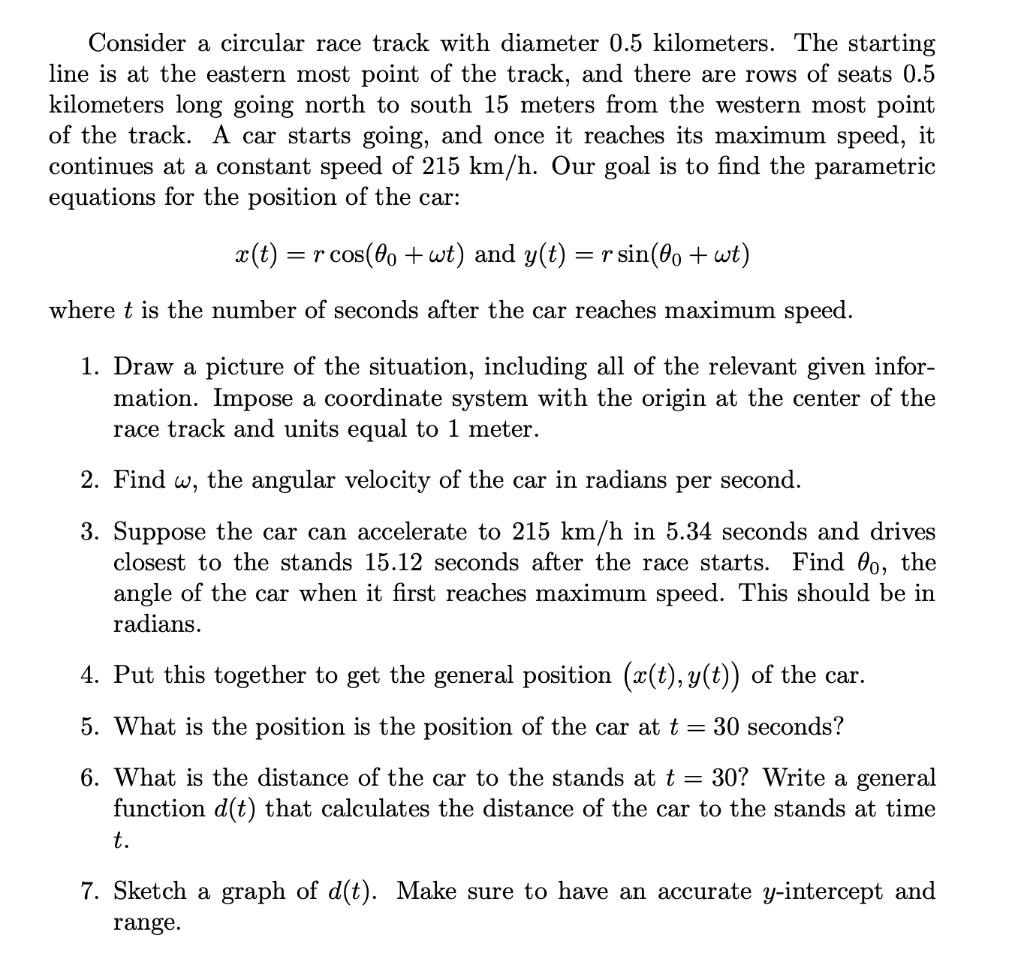 Solved Consider a circular race track with diameter 0.5 | Chegg.com