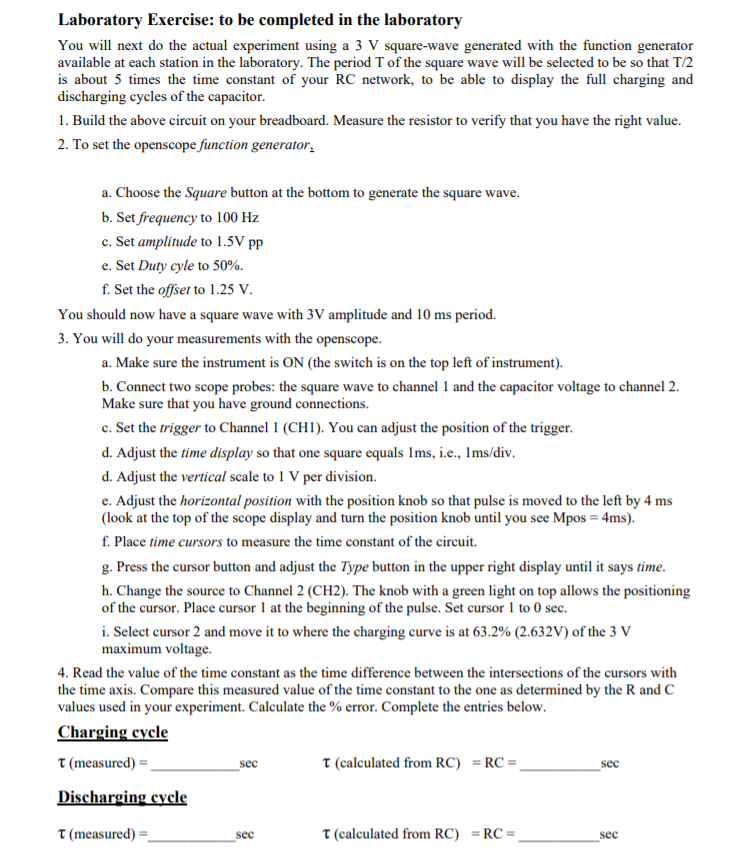 Solved Network Analysis - 2051C - Laboratory #4: RC Step | Chegg.com