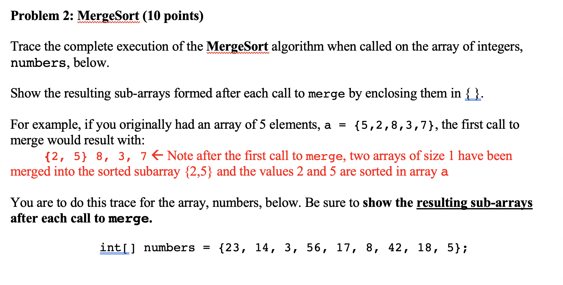 Solved Problem 2 Mergesort 10 Points Trace The Complete
