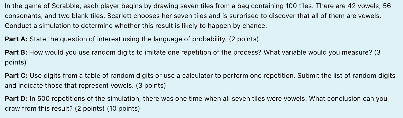 Solved In the game of Scrabble, each player begins by | Chegg.com