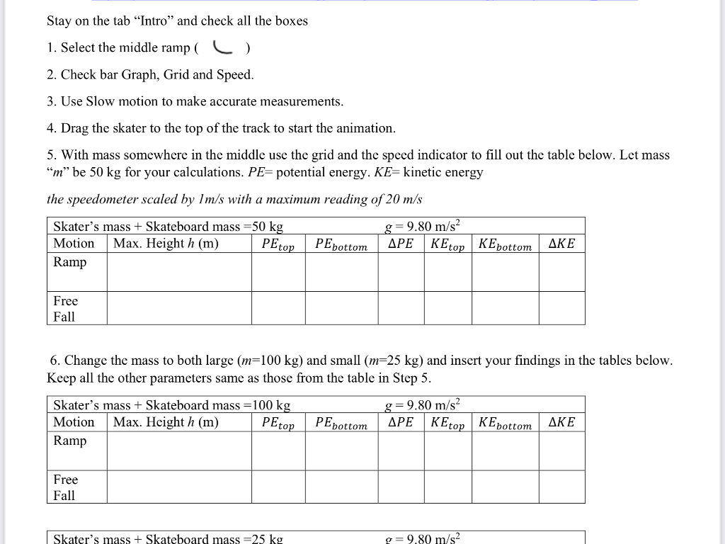 Simulation is Phet energy skate park lab. Need help | Chegg.com