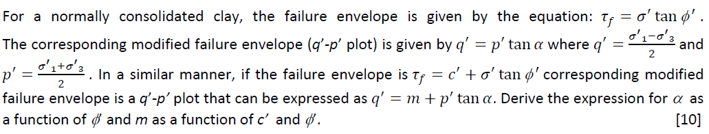 Solved = 2 For a normally consolidated clay, the failure | Chegg.com