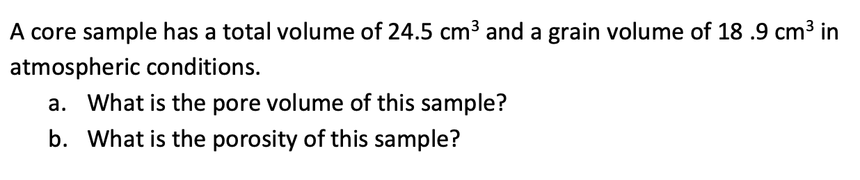 Solved A core sample has a total volume of 24.5 cm3 and a | Chegg.com