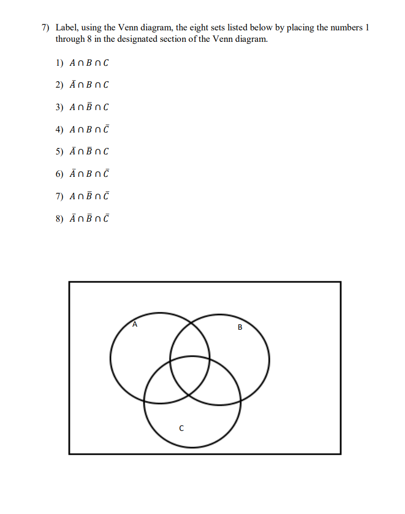 Solved 7) Label, using the Venn diagram, the eight sets | Chegg.com