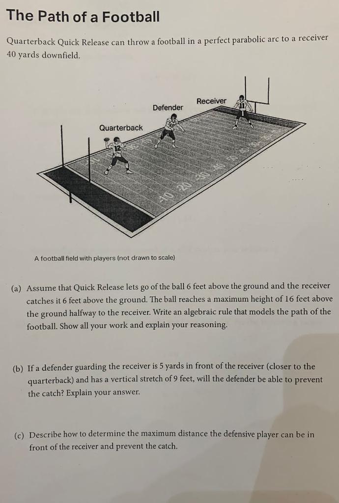 Solved The Path of a Football Quarterback Quick Release can | Chegg.com