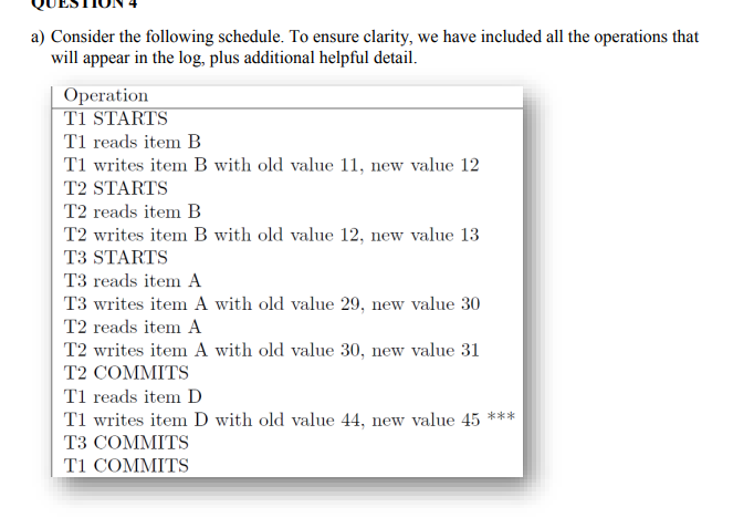 Solved iii) Now consider an undo log corresponding to the | Chegg.com