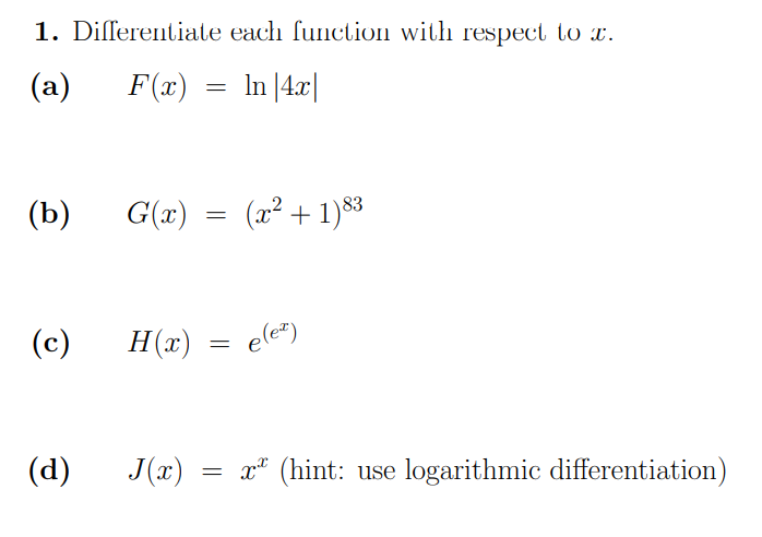 Solved 1. Differentiate each function with respect to x. (a) | Chegg.com