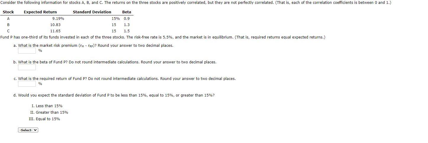 Solved Consider the following information for stocks A, B, | Chegg.com