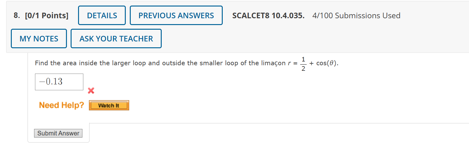 Solved [0/1 Points] SCALCET8 10.4.035. 4/100 Submissions | Chegg.com