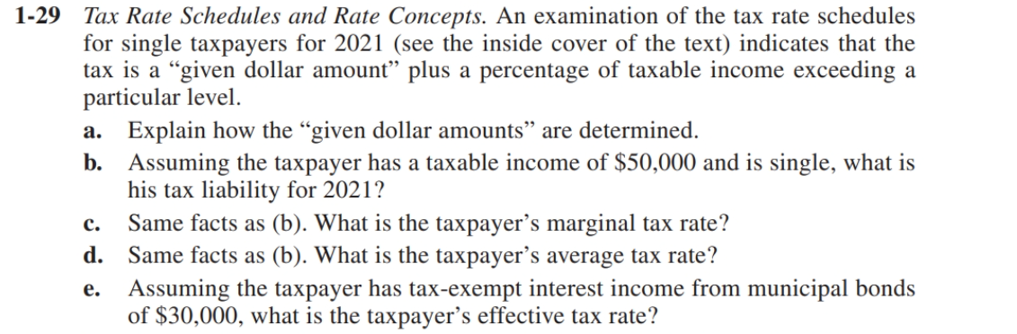 Solved 1-29 Tax Rate Schedules and Rate Concepts. An | Chegg.com